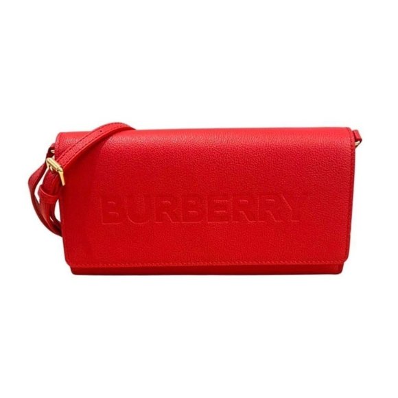 Burberry | Bags | Burberry Henley Red Logo Embossed Leather Flap ...